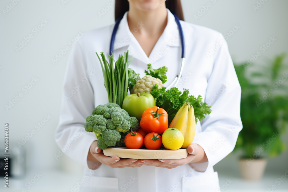 Healthy Food. nutritionist female doctor hand holding fresh vegetable ...