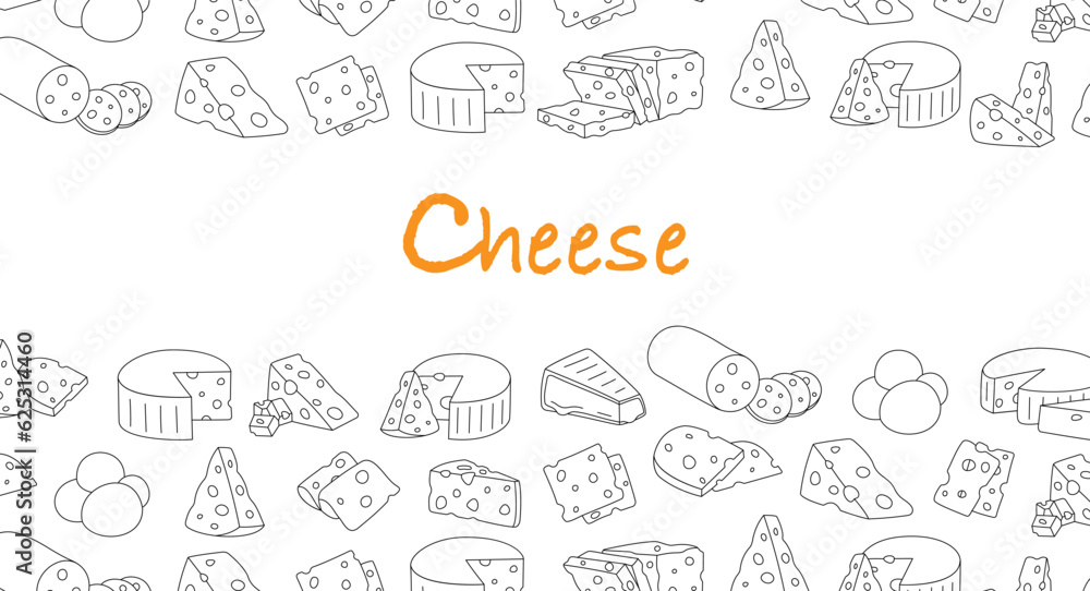 Cheese horizontal background. Cheeses shop banner. Cheddar, camembert ...