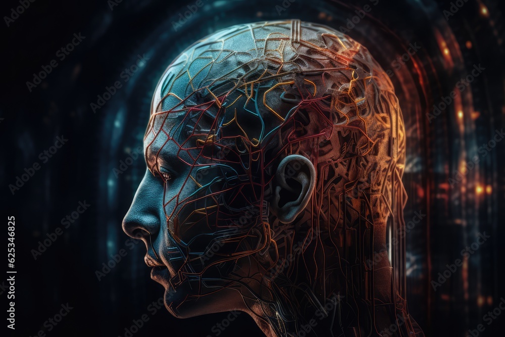 Stock-Illustration „Colored head in the dark, medical illustration ...