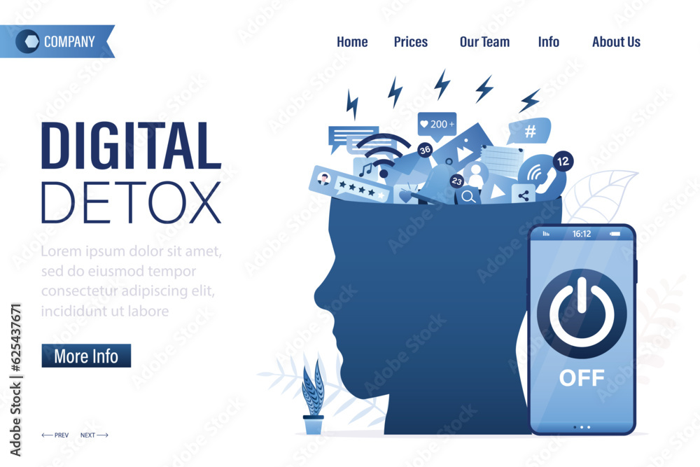 Vetor Human head with various social media signs. Addiction from social network and internet ...