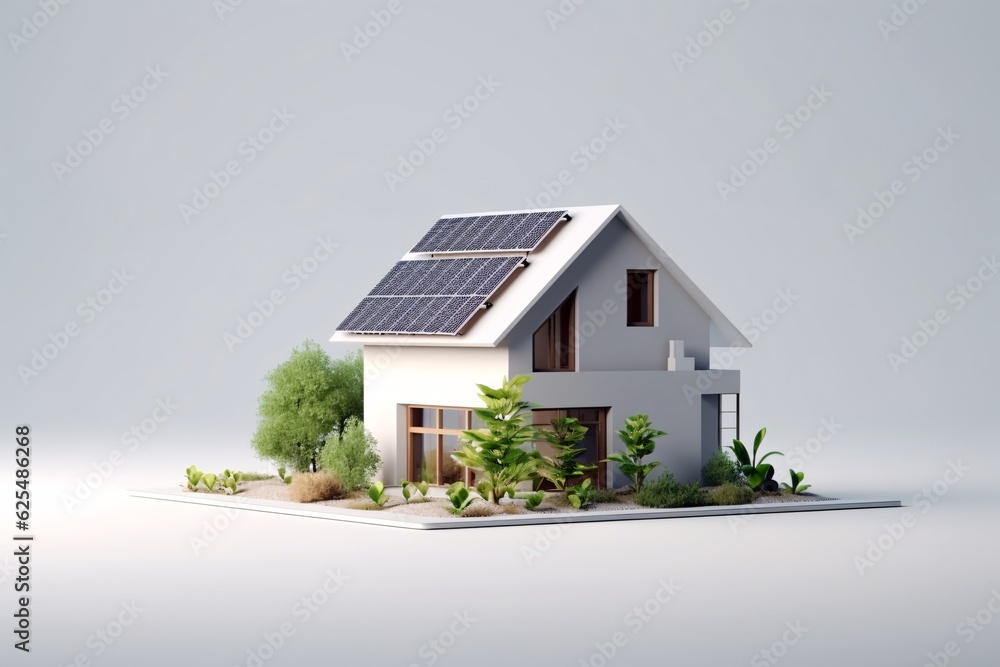 3d model, layout of an eco-friendly, energy-efficient house. Energy ...