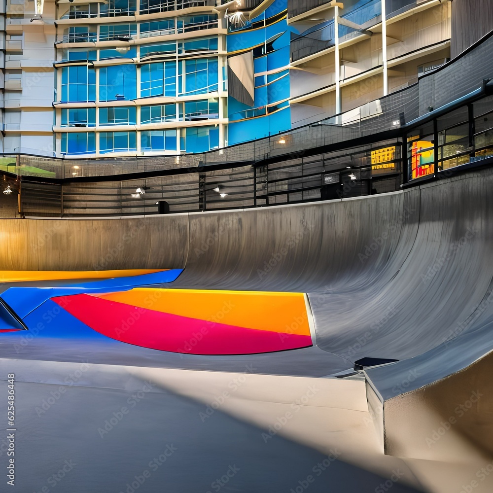 299 A contemporary urban skate park with sleek ramps, vibrant street ...