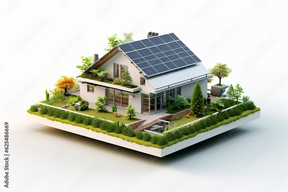 3d model, layout of an eco-friendly, energy-efficient house. Energy ...