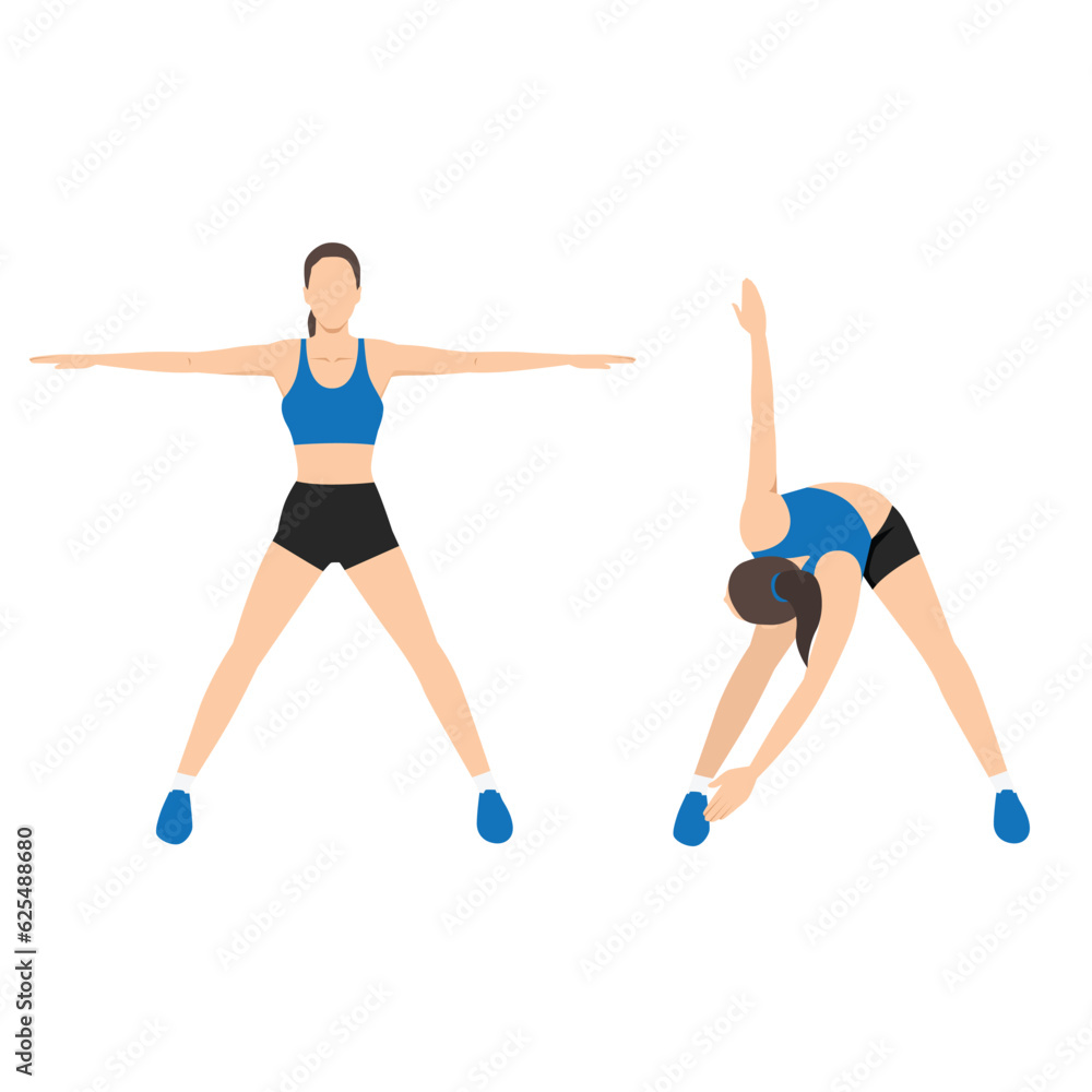 Woman doing exercise with cross body toe touches in 2 Step. Back ...