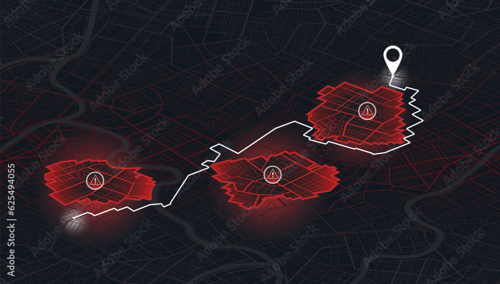 Closed area, district, road. City Navigation and GPS map: Vector ...