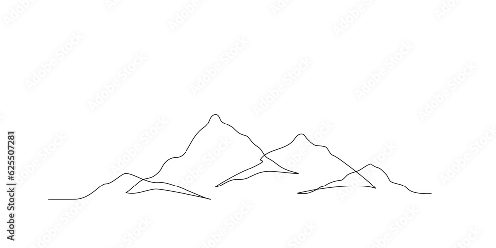 Continuous single line drawing of mountain range landscape background ...
