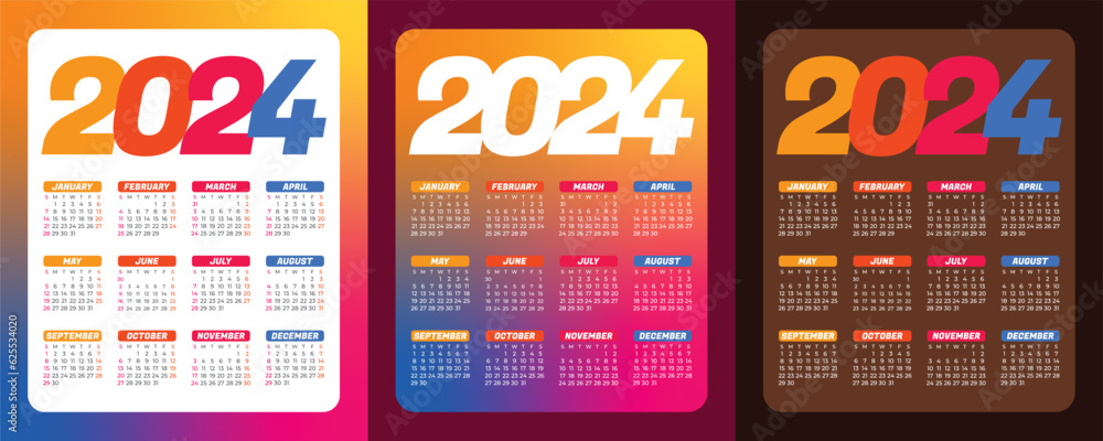 2024 Calendar Planner Template, ector layout of a wall or desk simple ...