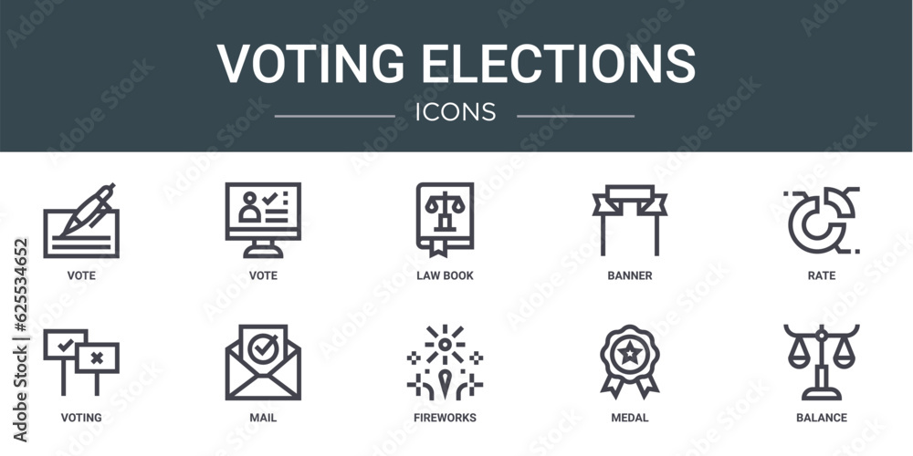 set of 10 outline web voting elections icons such as vote, vote, law ...