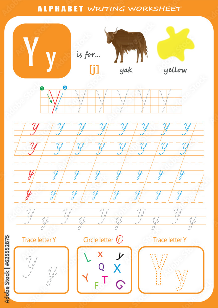 Y letter handwriting practice worksheet. Alphabet letter tracing ...