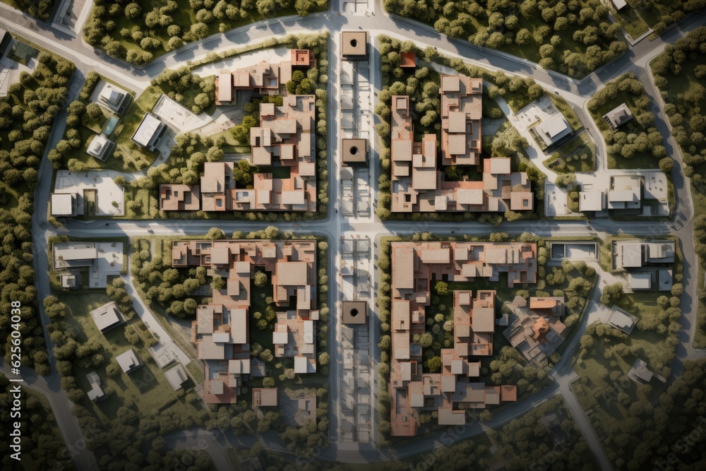 A viewpoint from above showing the layout and structures of a ...