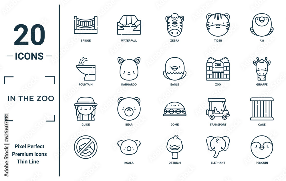in the zoo linear icon set. includes thin line bridge, fountain, guide ...