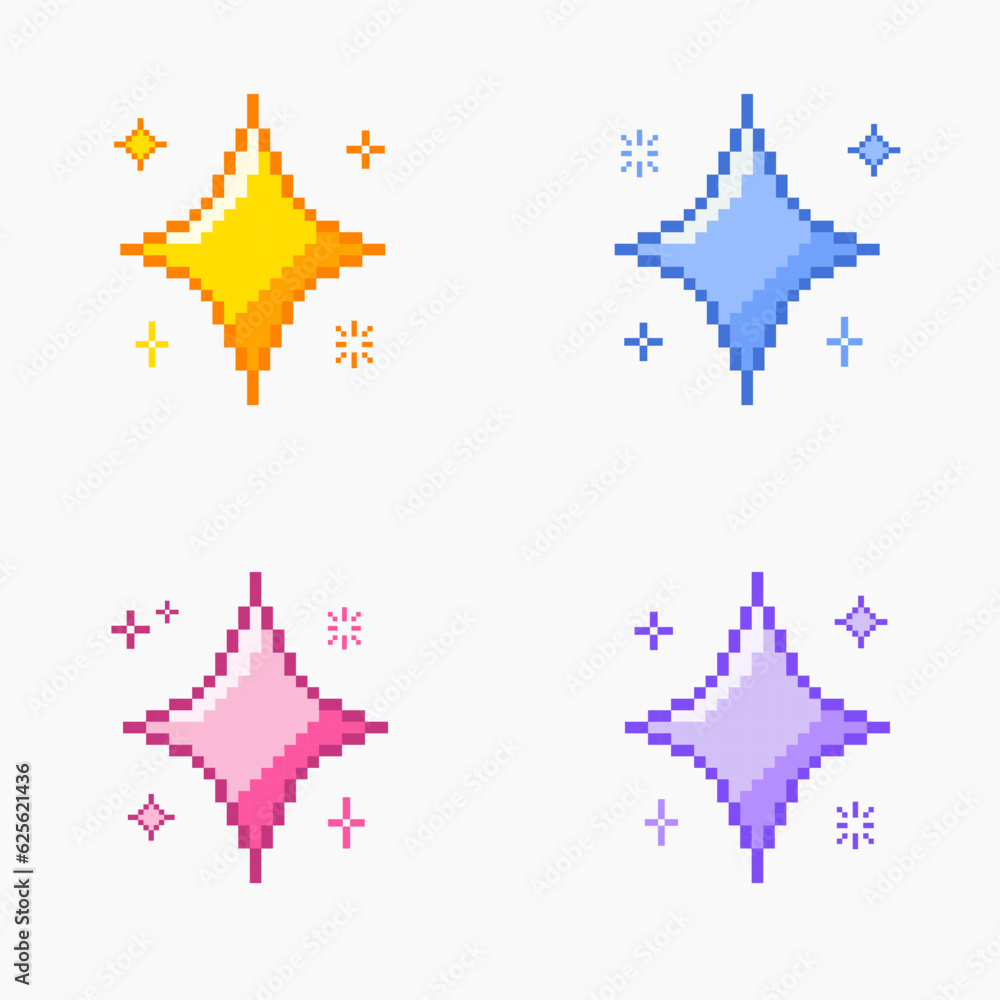 Glitter Stars, sparkling stars pixel art, Bright yellow pink purple ...