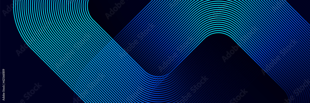 Abstract blue glowing geometric lines on dark background. Modern shiny ...