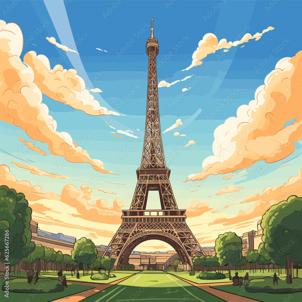 Eiffel tower hand-drawn comic illustration. Eiffel tower. Vector doodle ...