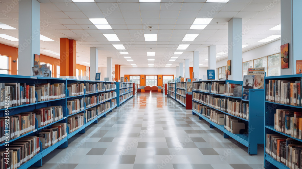 library filled with rows of books for learning and exploration, empty ...
