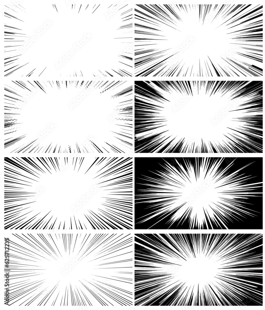Black and white radial comics style lines isolated on transparent ...
