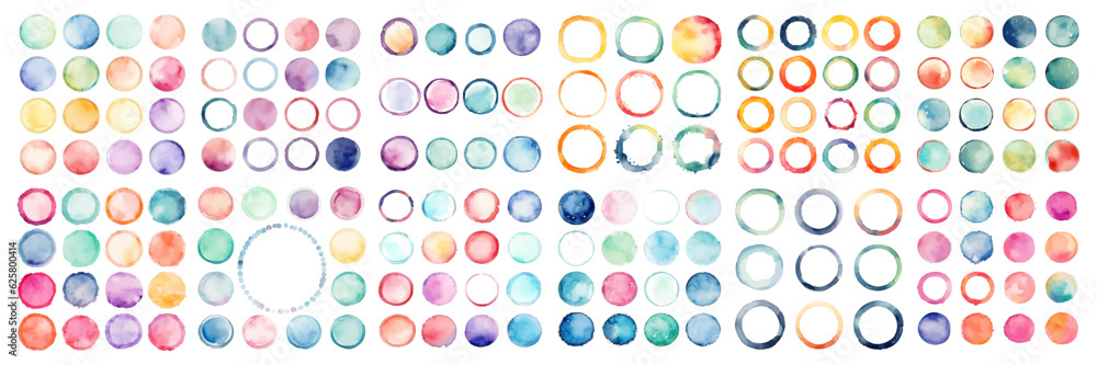 Watercolor Bundle of Hand-Painted Round Shapes, Set of pastel round ...