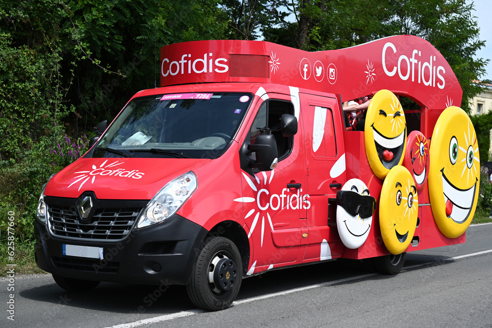Le Tourne, Aquitaine, France -07 07 2023: Cofidis car during the 2023 ...