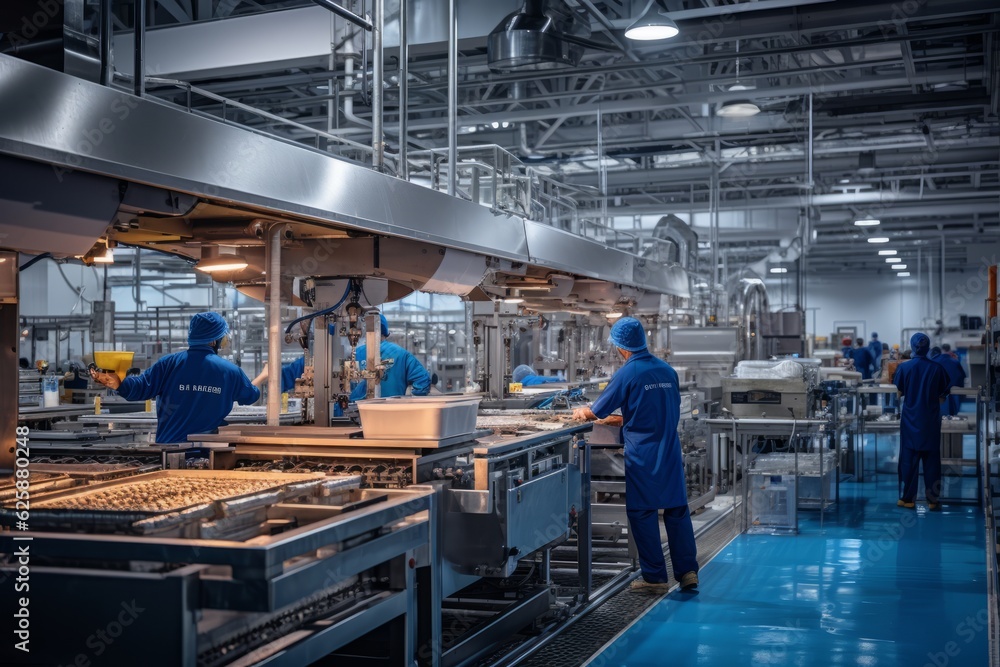 Food Processing Plant With Workers, Generative AI Stock Photo | Adobe Stock