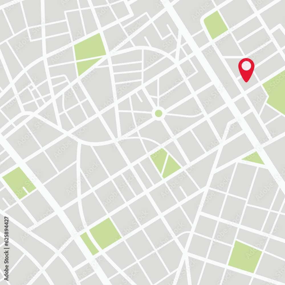 Gps map of a city, tracking mark on block, town map illustration Stock ...