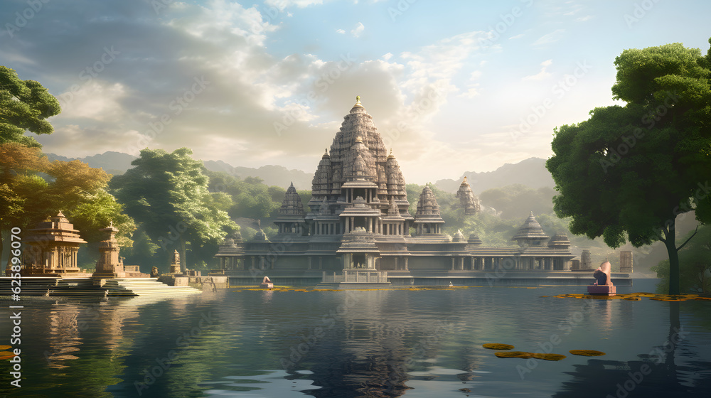 Indian temple on wide river trace Stock Photo | Adobe Stock