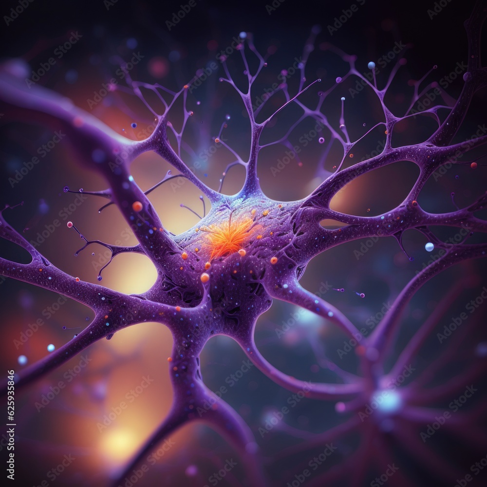 Abstract glowing galaxy neuron cells background. Neuron cell network illustration. Neurons cells ...