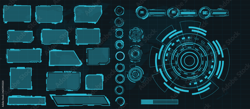 digital interface HUD elements set pack. User Interface, frame screens ...