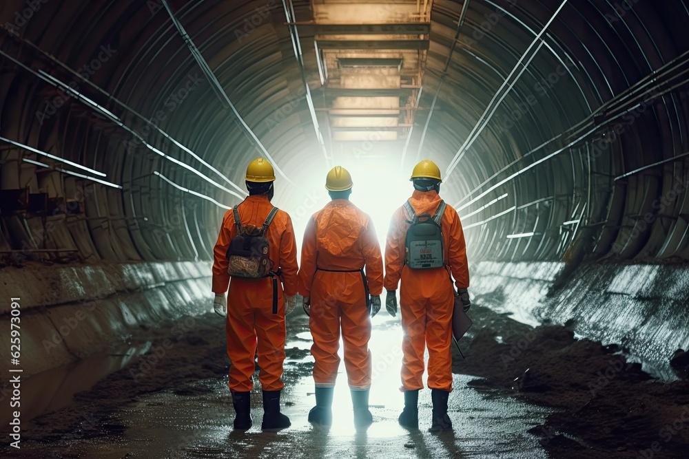 Architect and Engineer wearing safety underground construction ...
