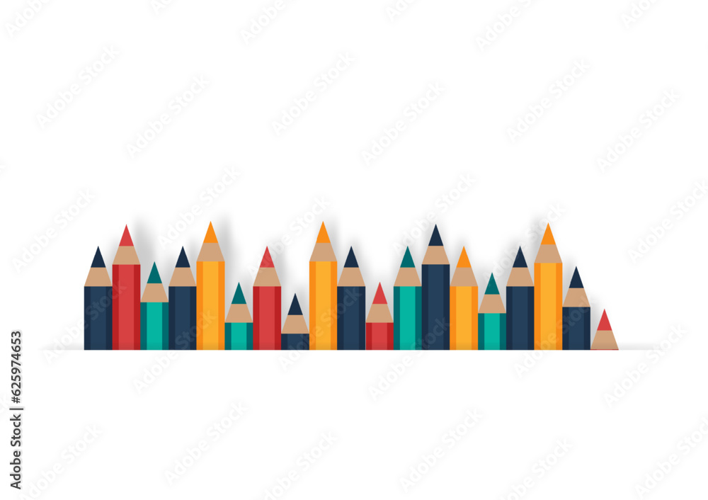 Back to school and education concept. Set of sharpened colored pencils ...