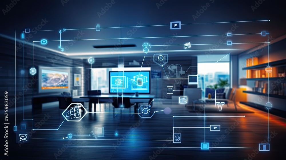 Interior of AI augmented reality smart home, Modern smart home ...