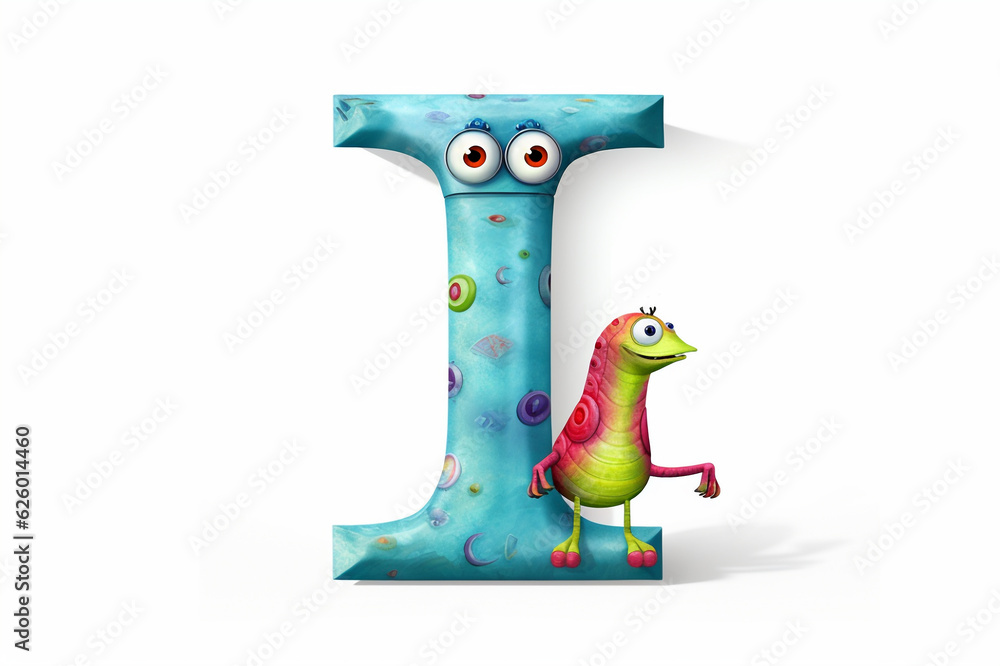 Colorful alien alphabet, uppercase letter I isolated on white ...