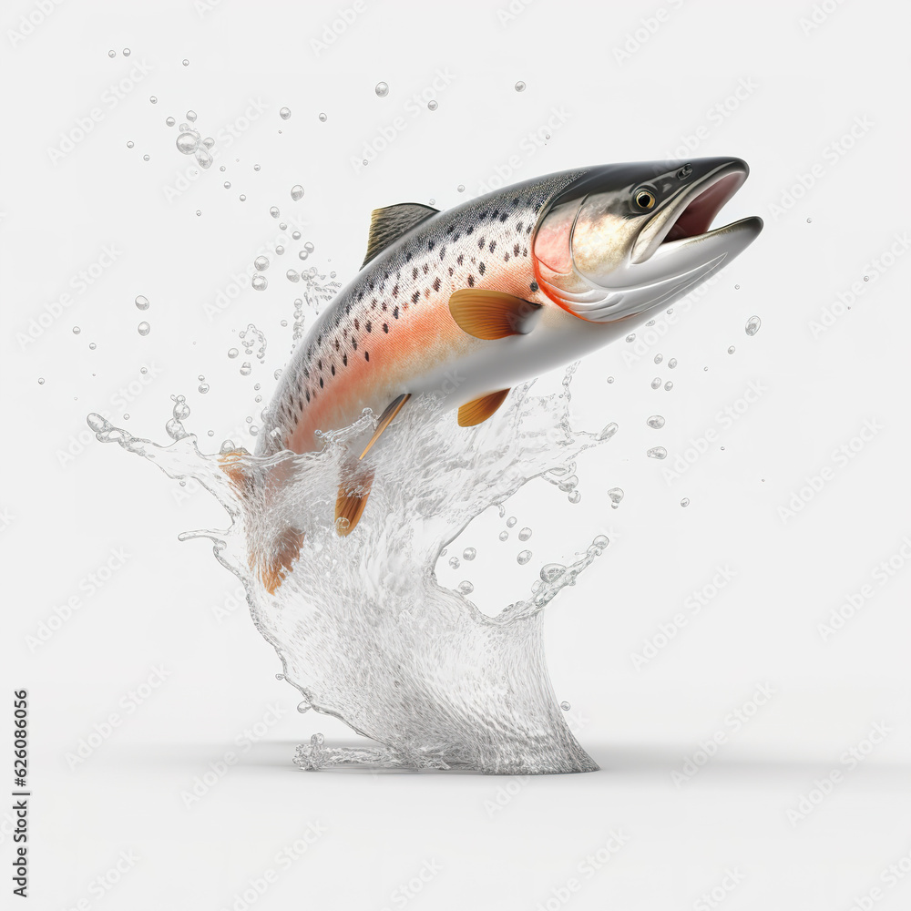 Salmon jumping out of the water, realistic 3d, oil paint style, paint ...