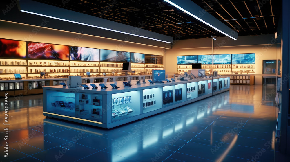 Interior of modern tech store and gadget Stock Photo | Adobe Stock