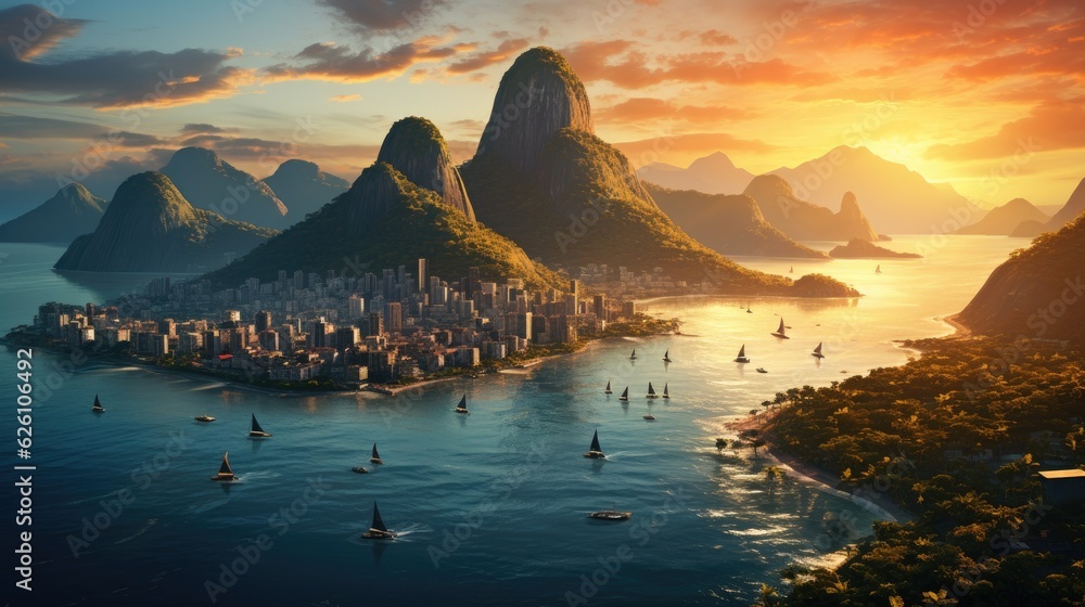 An iconic view of Rio de Janeiro with Christ the Redeemer overlooking ...