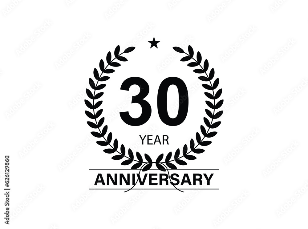 30 years anniversary logo template isolated on white, black and white ...