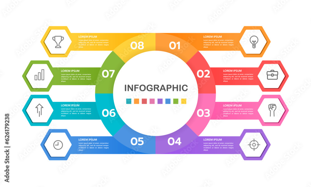 Infographic diagram 8 options or steps to success. Mind Map, Process ...
