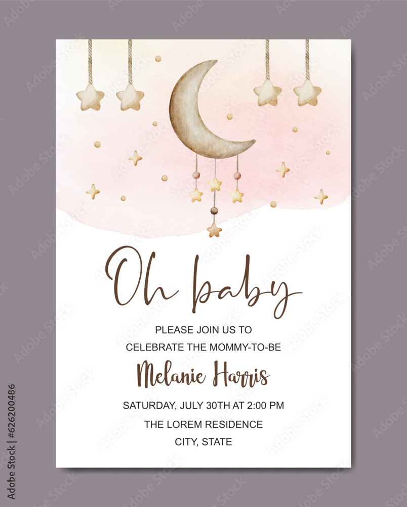Baby shower invitation card watercolor background template Stock Vector ...