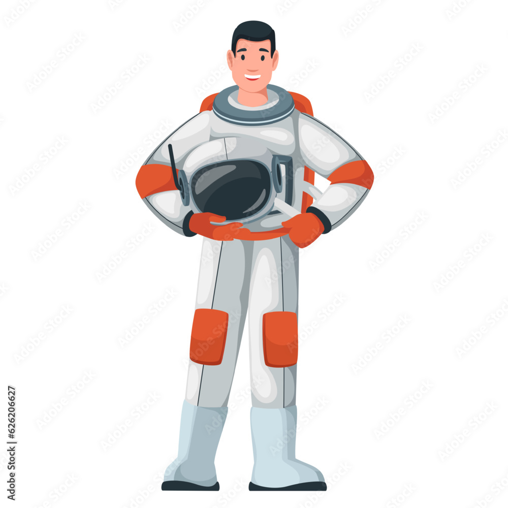 Astronaut standing with helmet in hands vector illustration. Cartoon ...