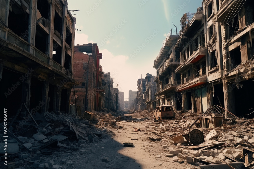 Destroyed And Bombed City Which Was Left Devastated During War Post
