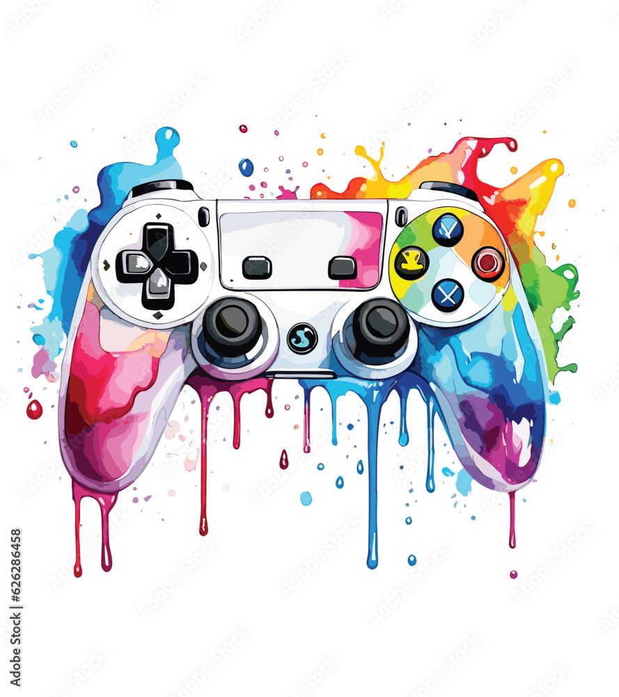 gamer joypad console controller gamepad watercolor splash vector ...