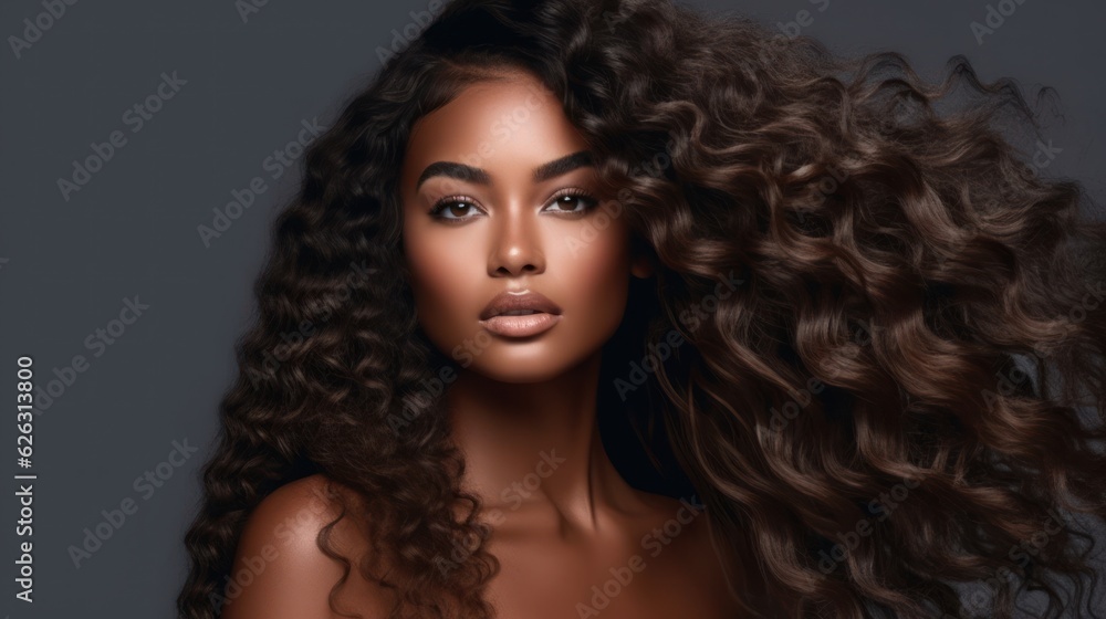 Beautiful ebony african model woman with long hairstyle. Care and ...