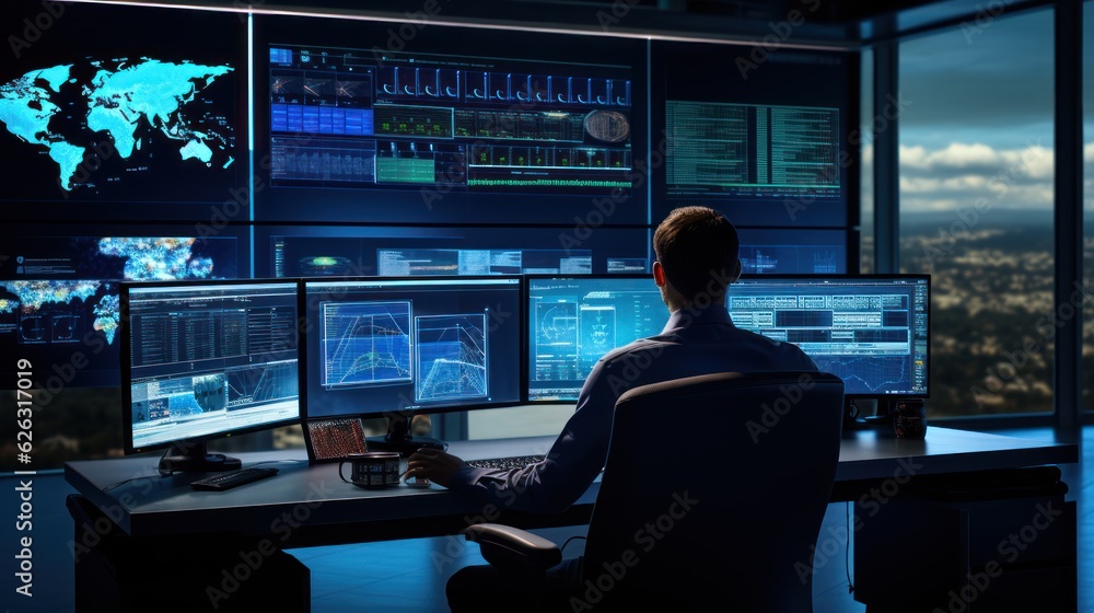 Network Operations Center Noc With Technicians Monitoring Network Traffic Troubleshooting