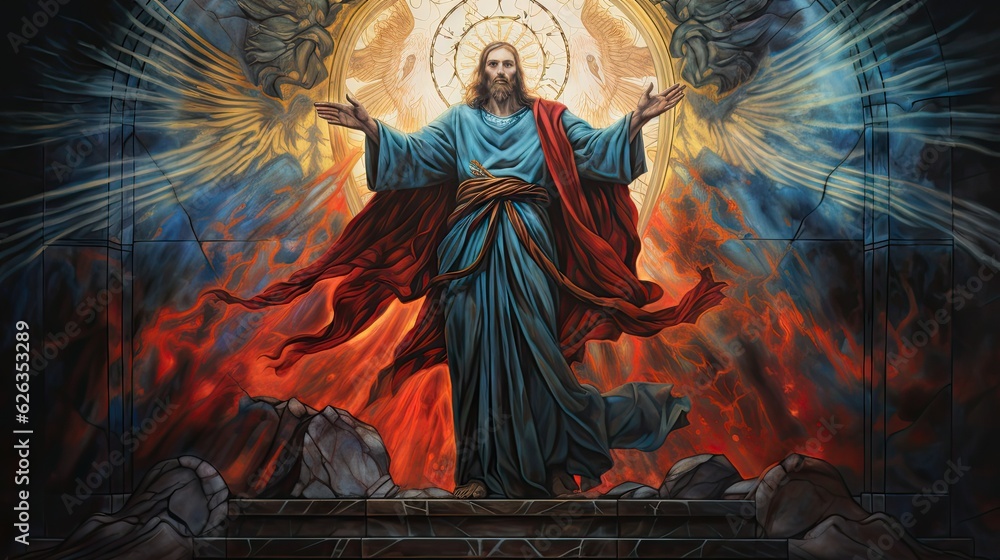 Stained glass window of Jesus, Jesus in heaven, God's light, Generative ...