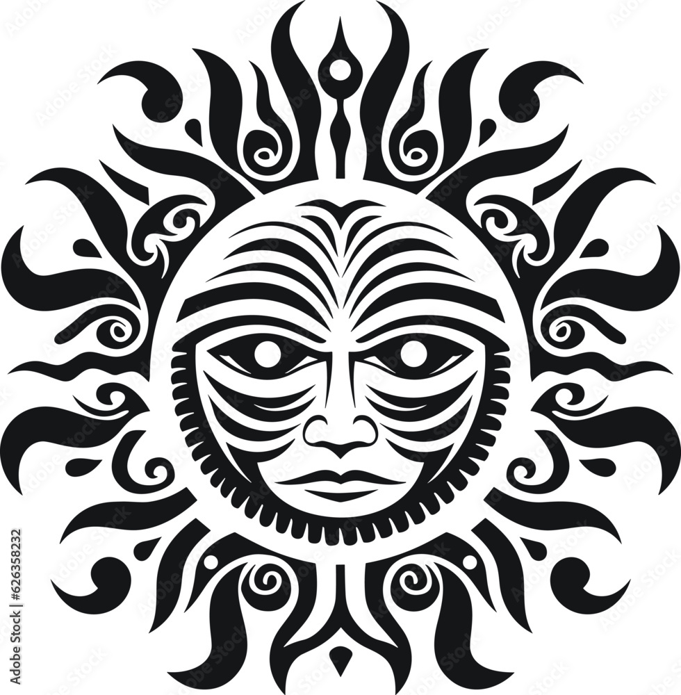 Sun with face maori style african aztecs or mayan ethnic mask vector ...