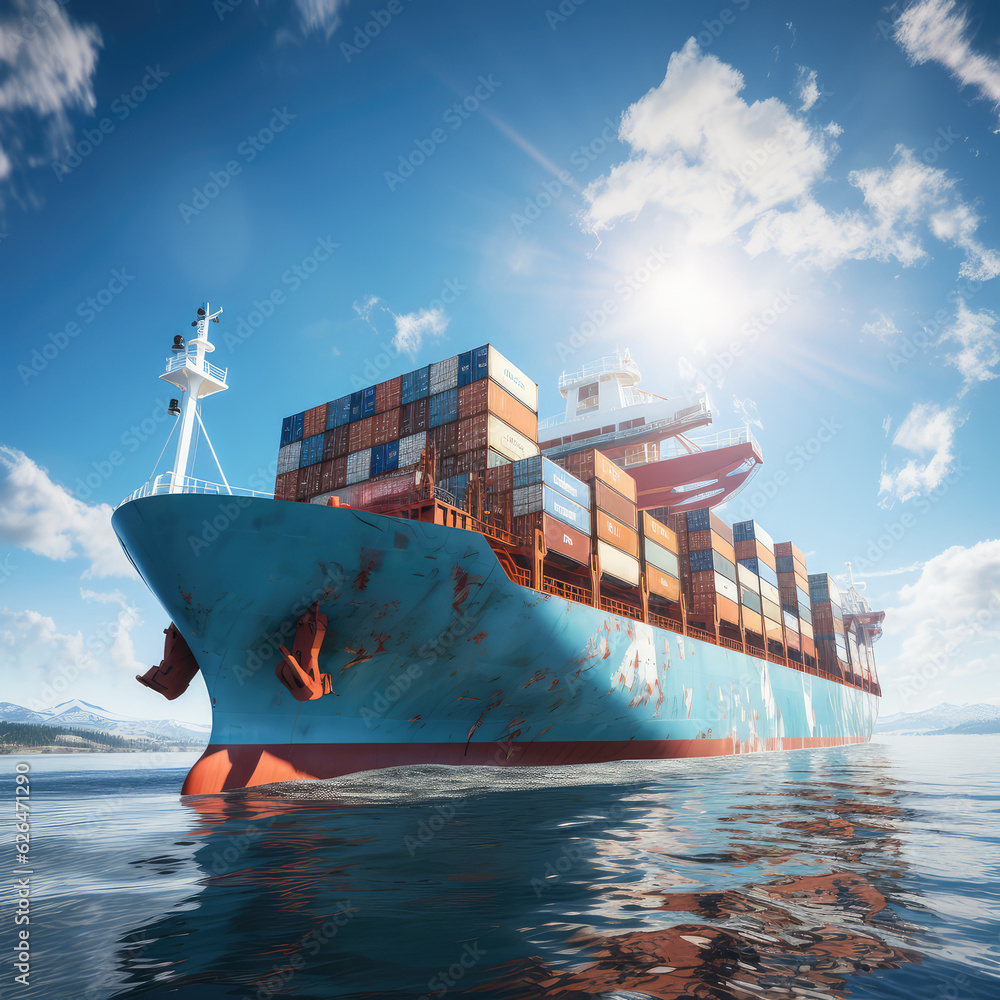Big container ship in the sea. Freight transportation. created by ...