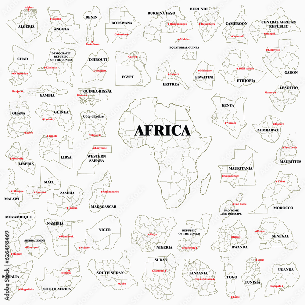Doodle freehand drawing of Africa countries map. Stock Vector | Adobe Stock