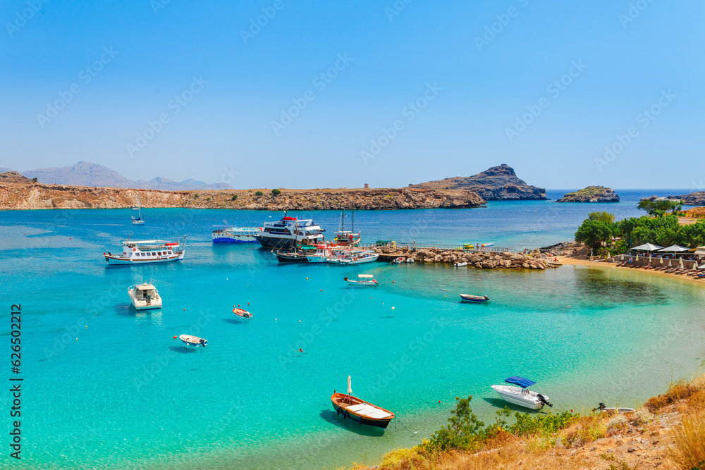 Sea skyview landscape photo Lindos bay and sea coast on Rhodes island ...
