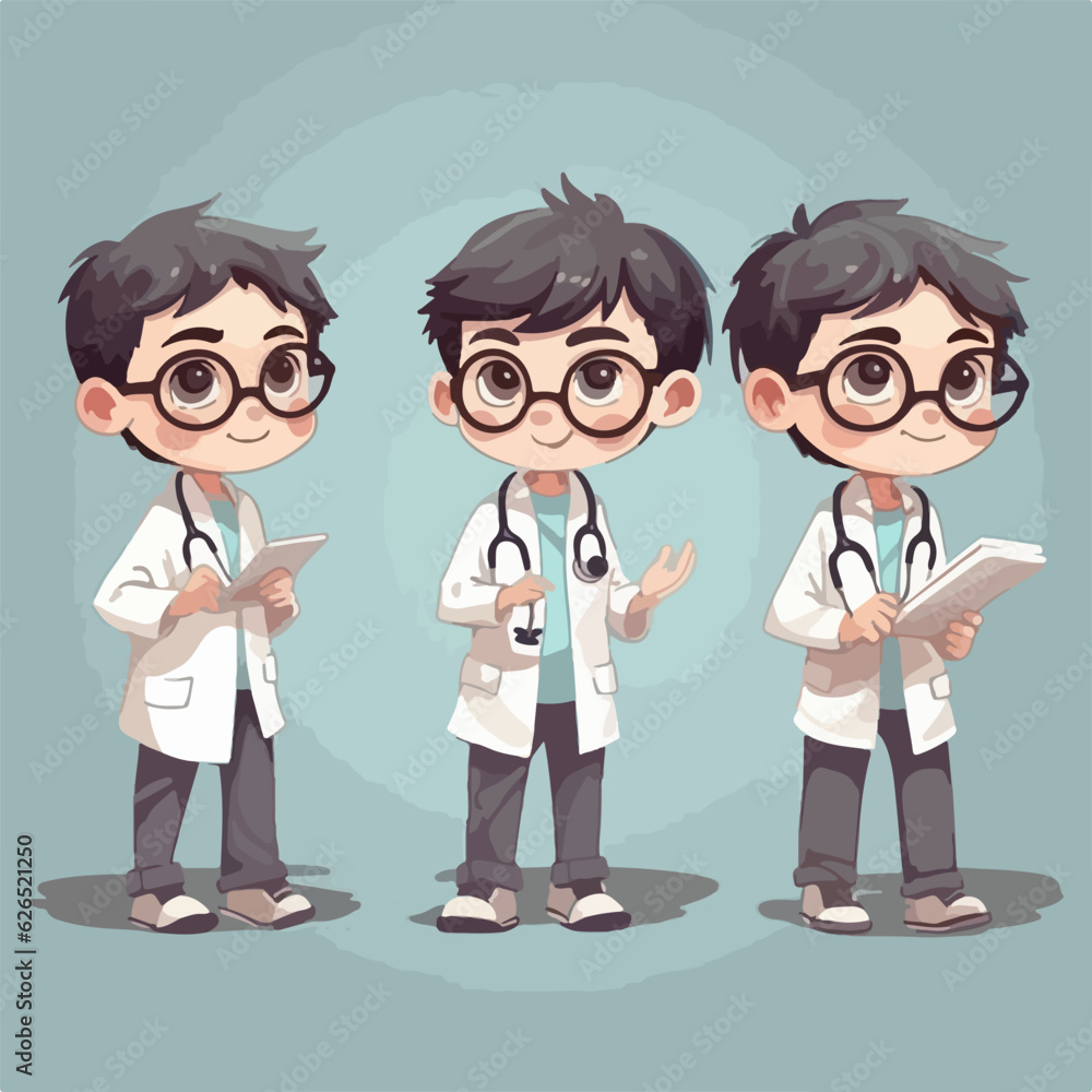 Boy in doctor costume, vector illustration, cartoon pose, young child ...