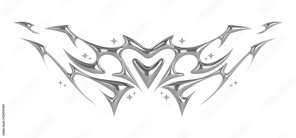 Succubus womb tattoo. Demon heart sigil, 3D chrome metal in triball ...