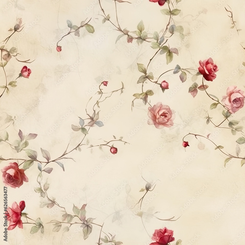 Abstract seamless floral pattern with red roses flowers. Floral design ...